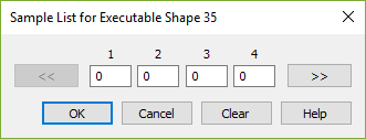 Sample List for Executable Shape dialog box